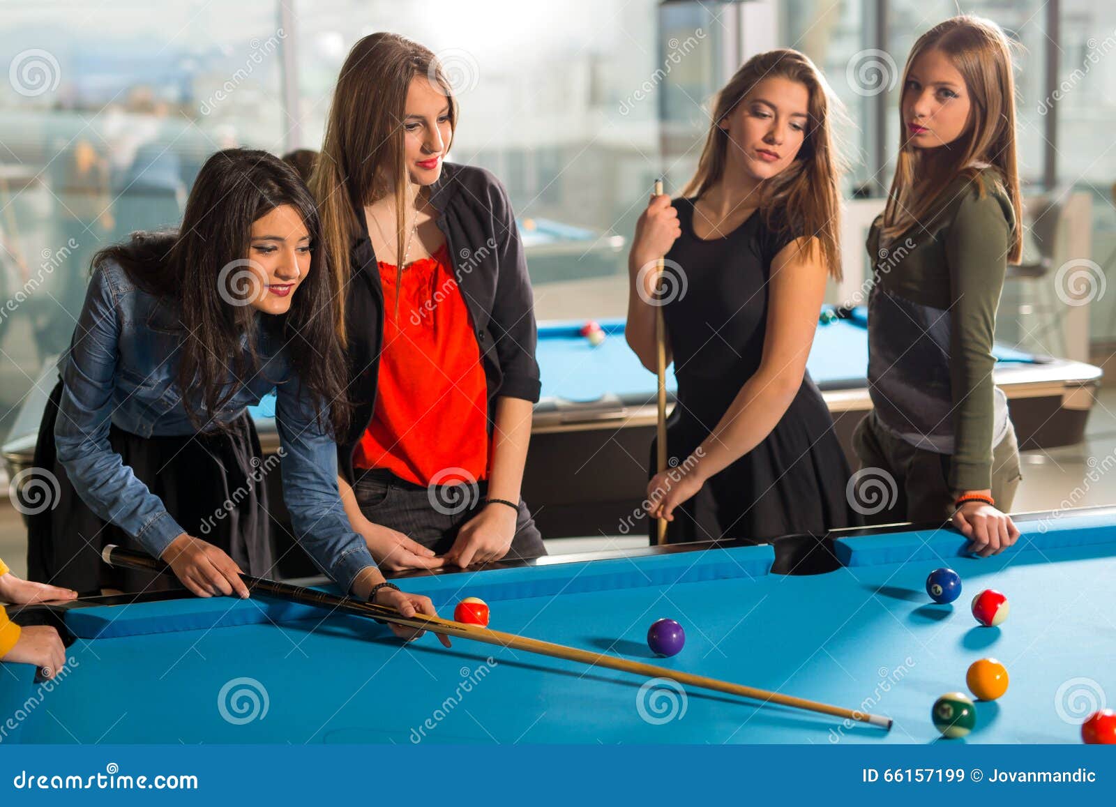 Group of Friends Playing Pool Together. Stock Image - Image of happy ...