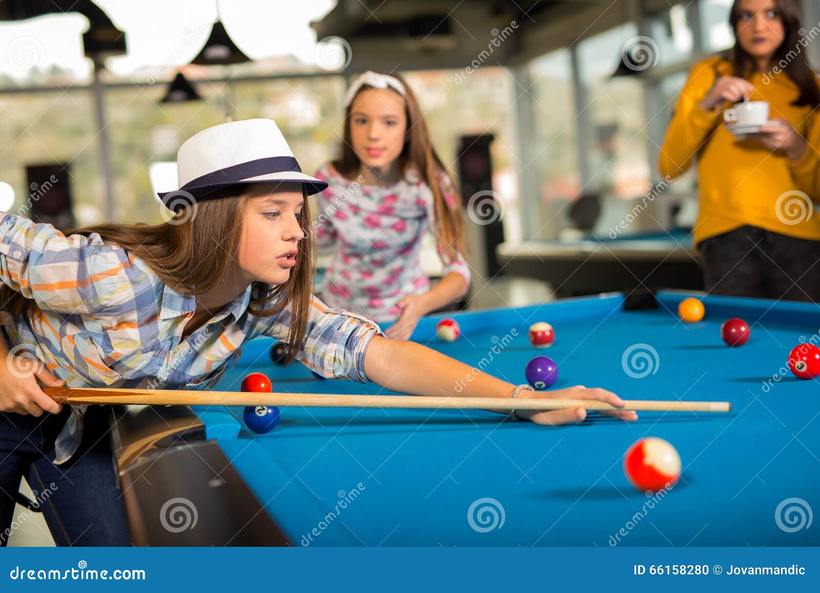 Group of Friends Playing Pool Together. Stock Photo - Image of number ...