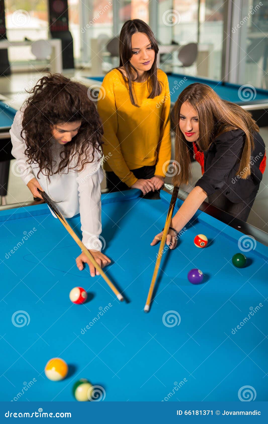 Group of Friends Playing Pool Together. Stock Image - Image of group ...