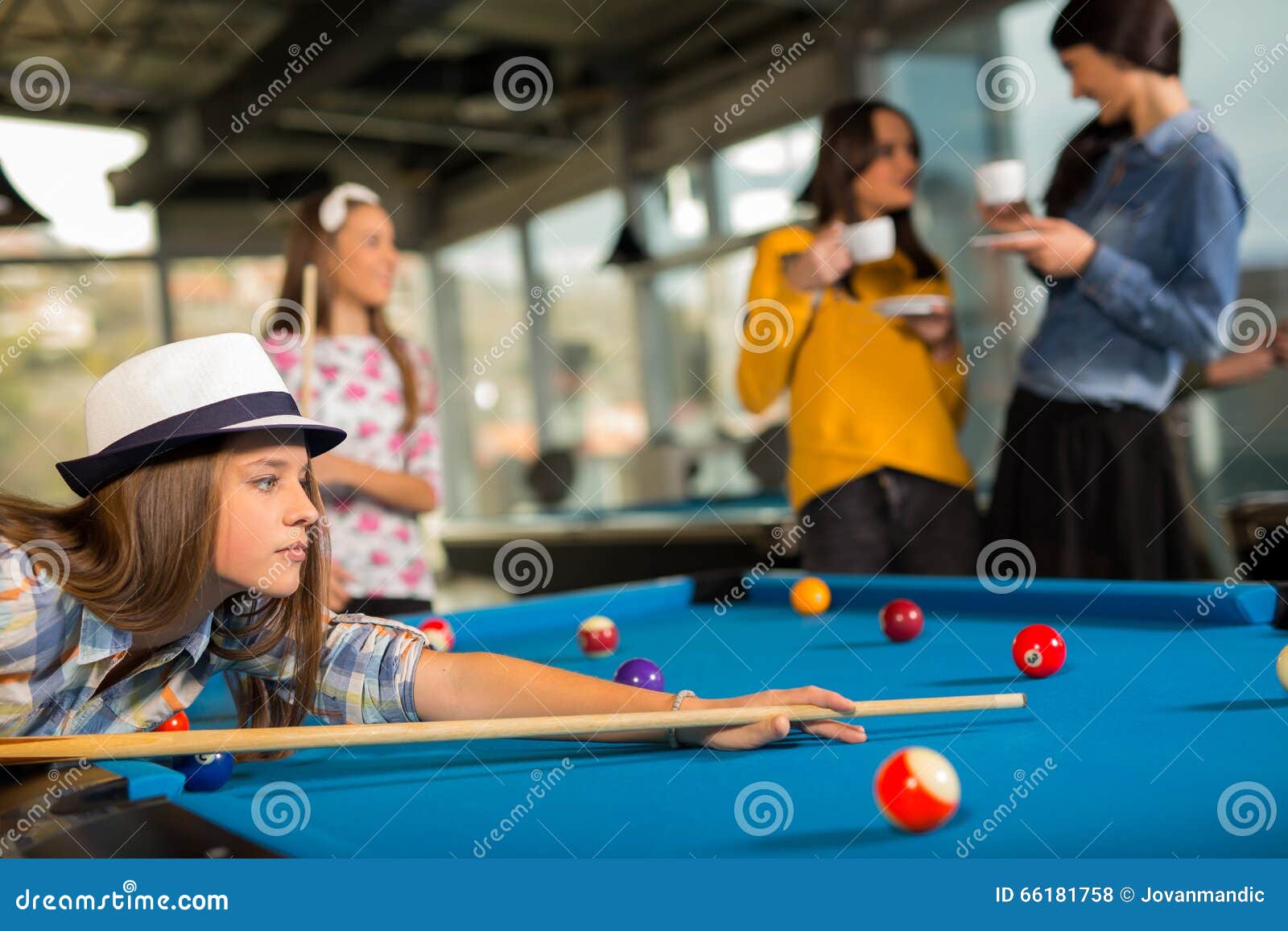 Group of Friends Playing Pool Together. Stock Photo - Image of eight ...