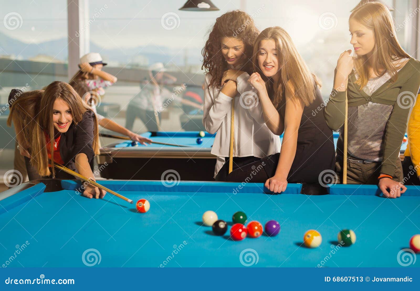 Group of Friends Playing Pool Together. Stock Image - Image of number ...