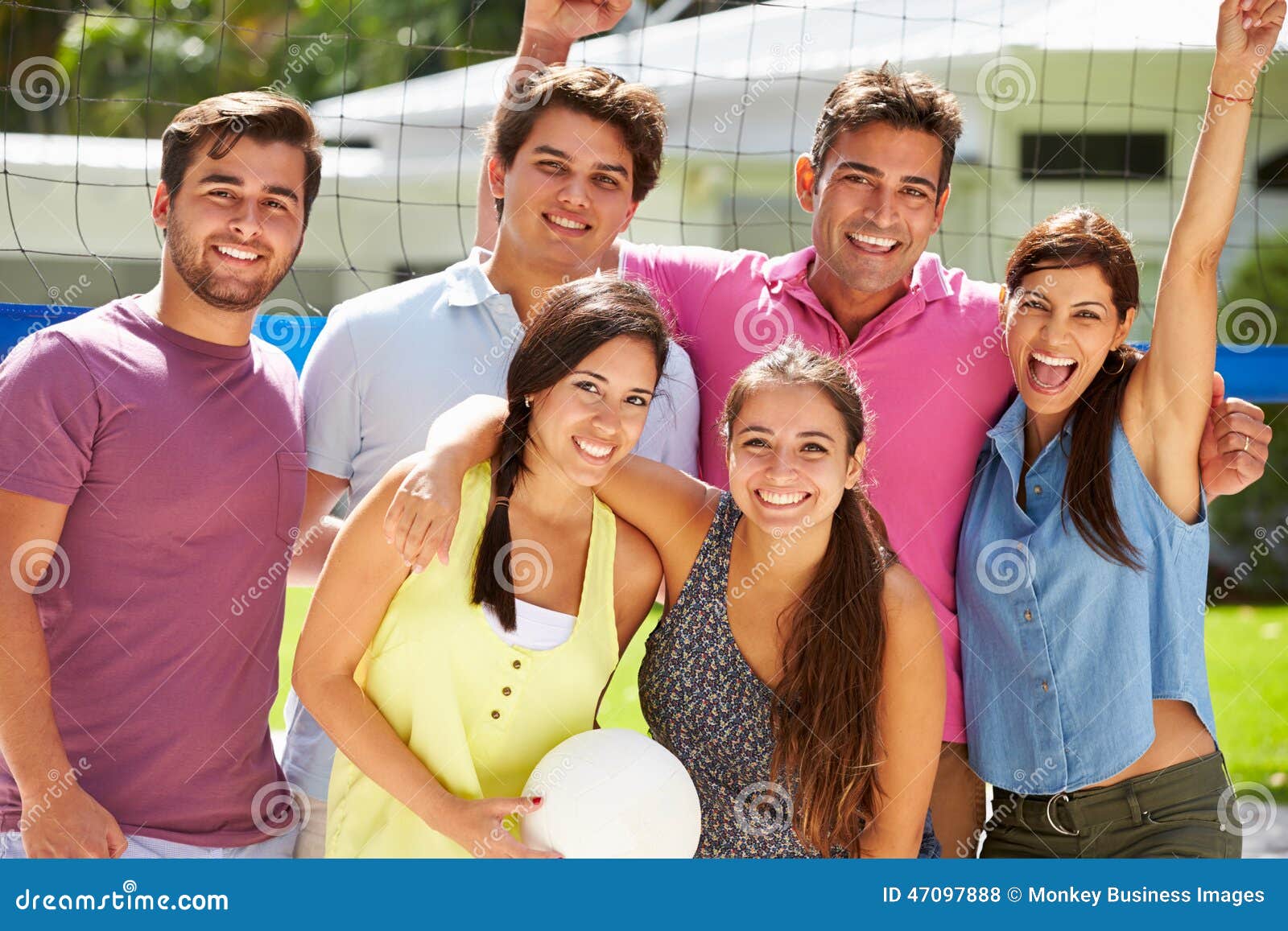 Group of Friends Playing Volleyball in Garden Stock Photo - Image of ...