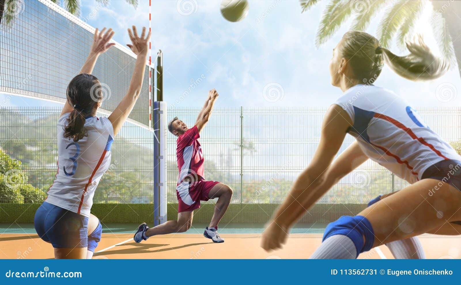 Group of Friends is Playing Volleyball at Sunny Day Stock Image - Image ...