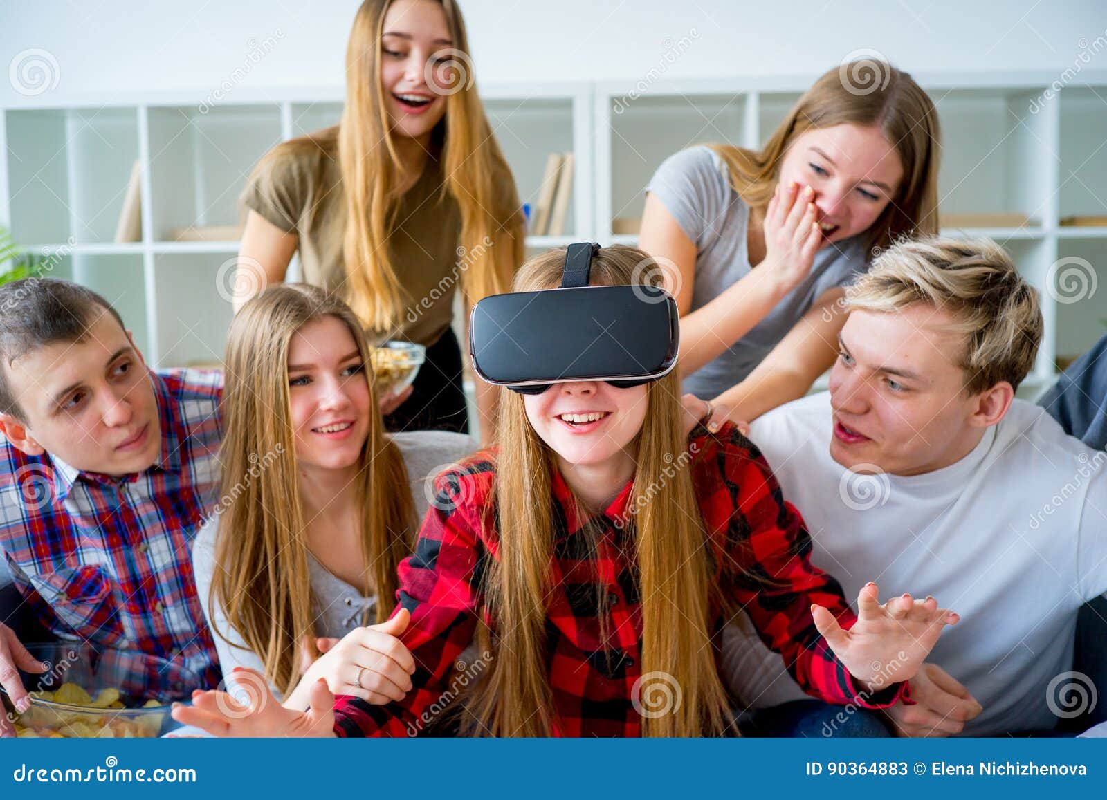 Group of Friends Playing with VR Stock Image - Image of group, game ...