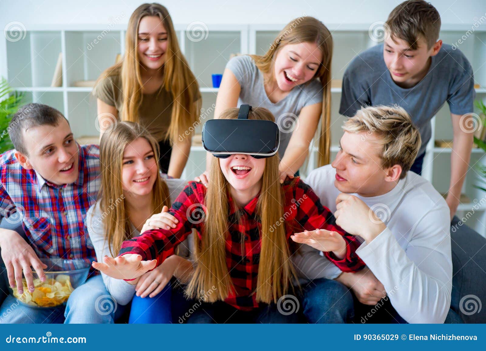 Group of Friends Playing with VR Stock Image - Image of gaming, modern ...