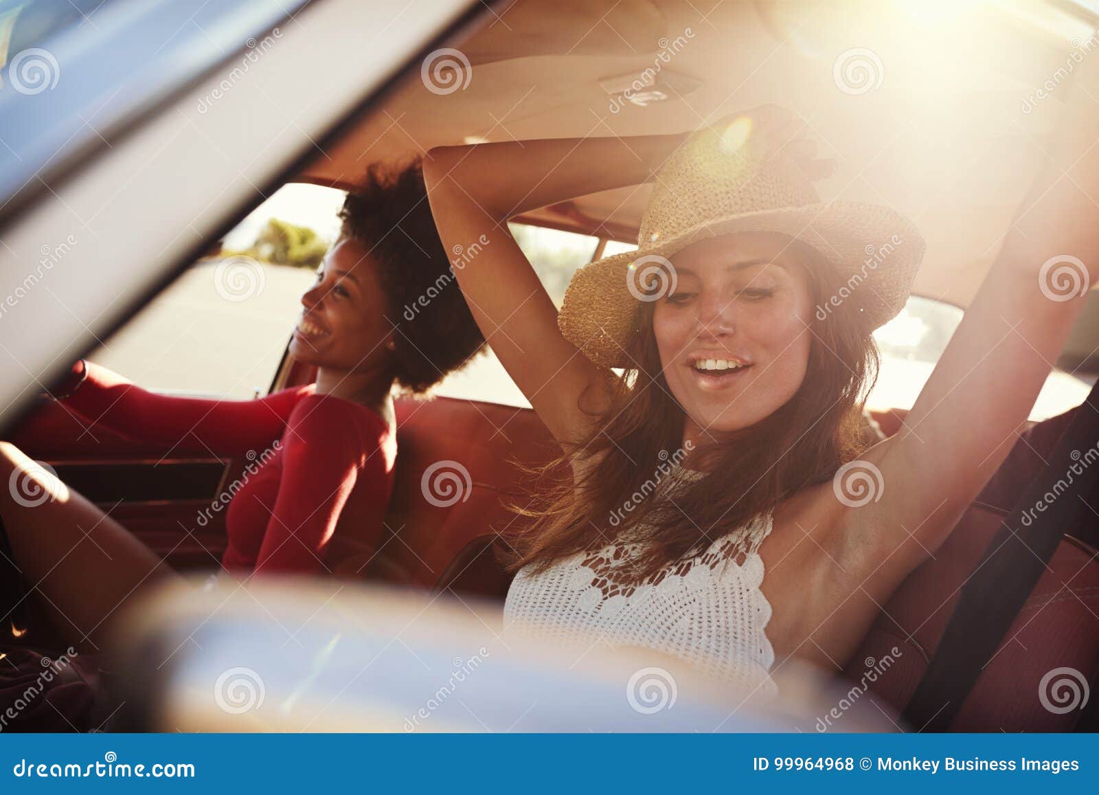 Group of Friends Relaxing in Car during Road Trip Stock Photo - Image ...