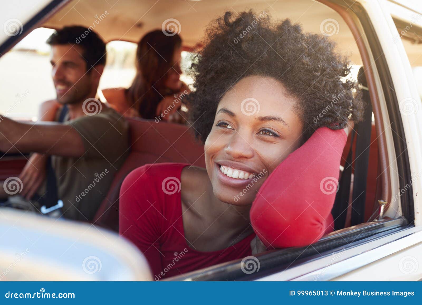 Group of Friends Relaxing in Car during Road Trip Stock Image - Image ...