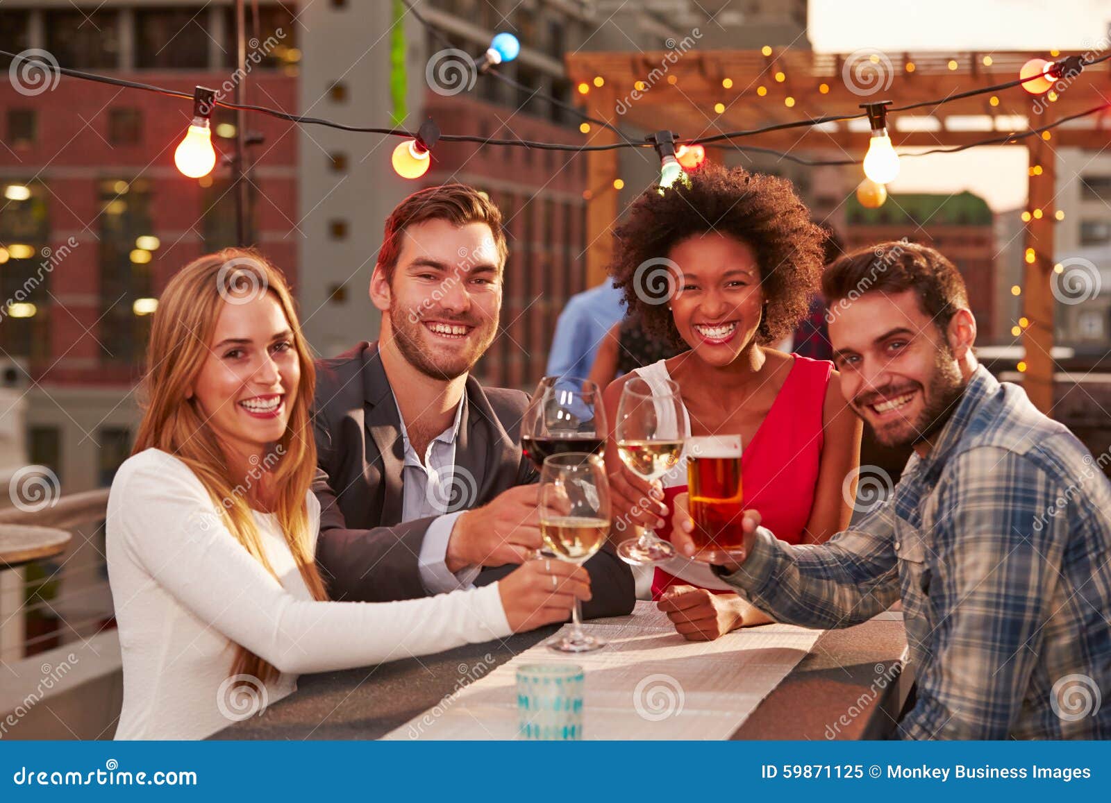 Group of Friends at Rooftop Party Stock Image - Image of horizontal ...