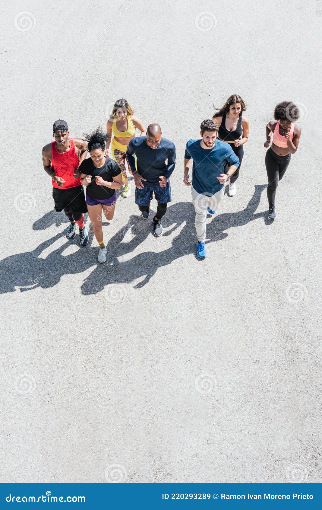 Group of Friends Runners Running. Top View. Stock Image - Image of ...