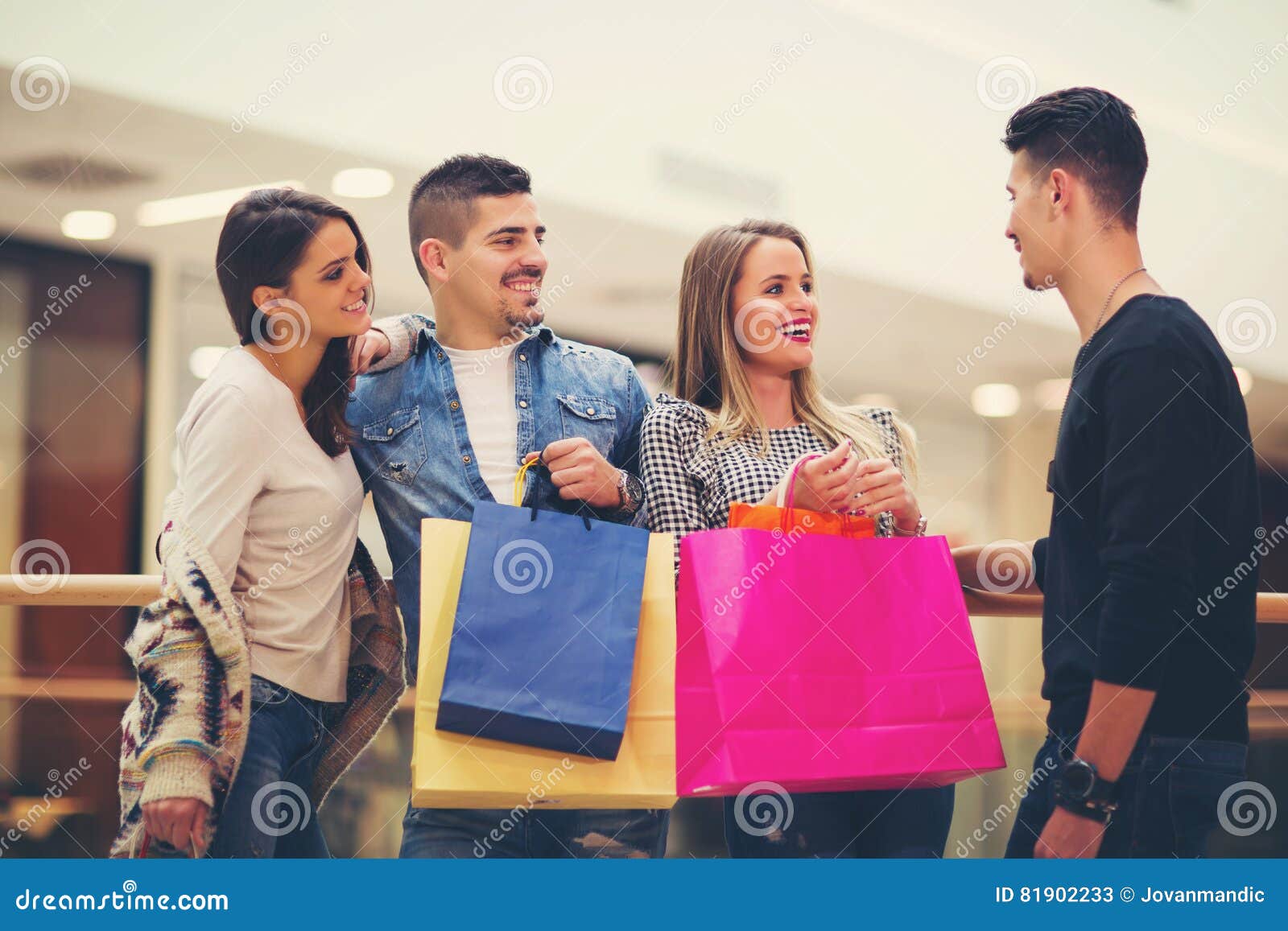 Group of Friends Shopping in Mall Together Stock Image - Image of ...