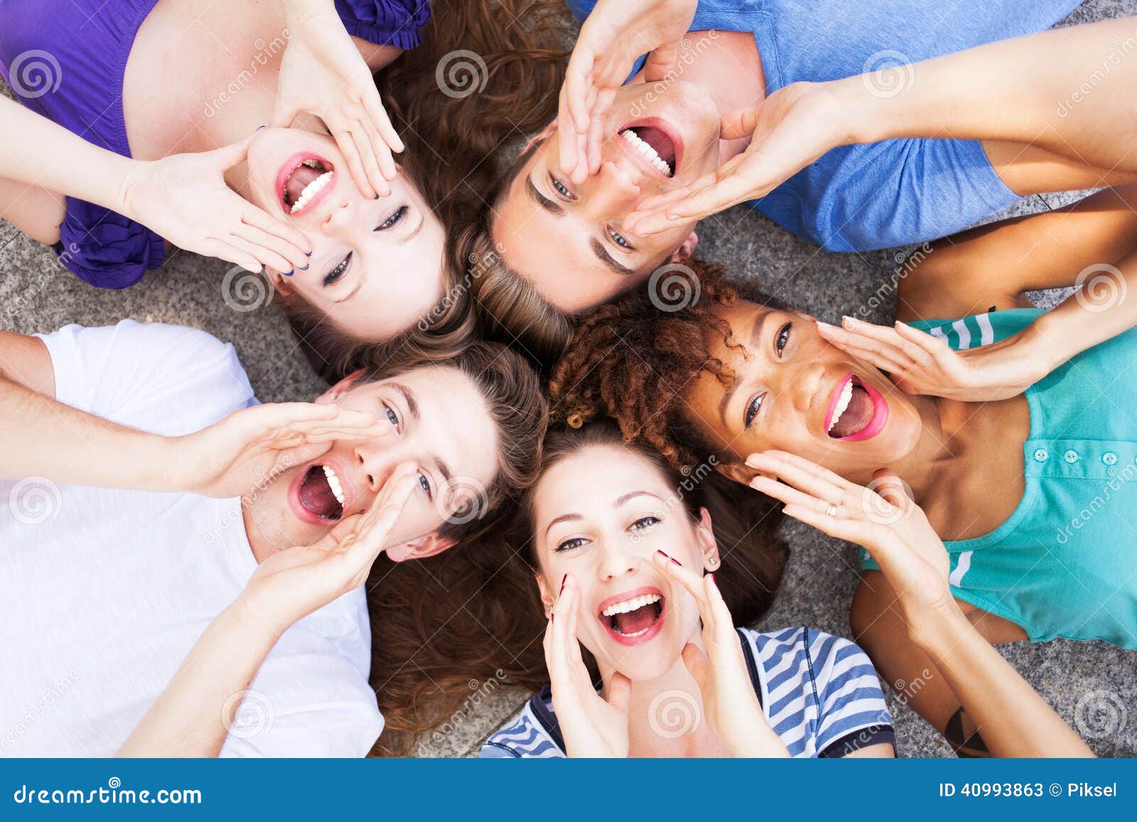 Group of friends shouting stock image. Image of city - 40993863