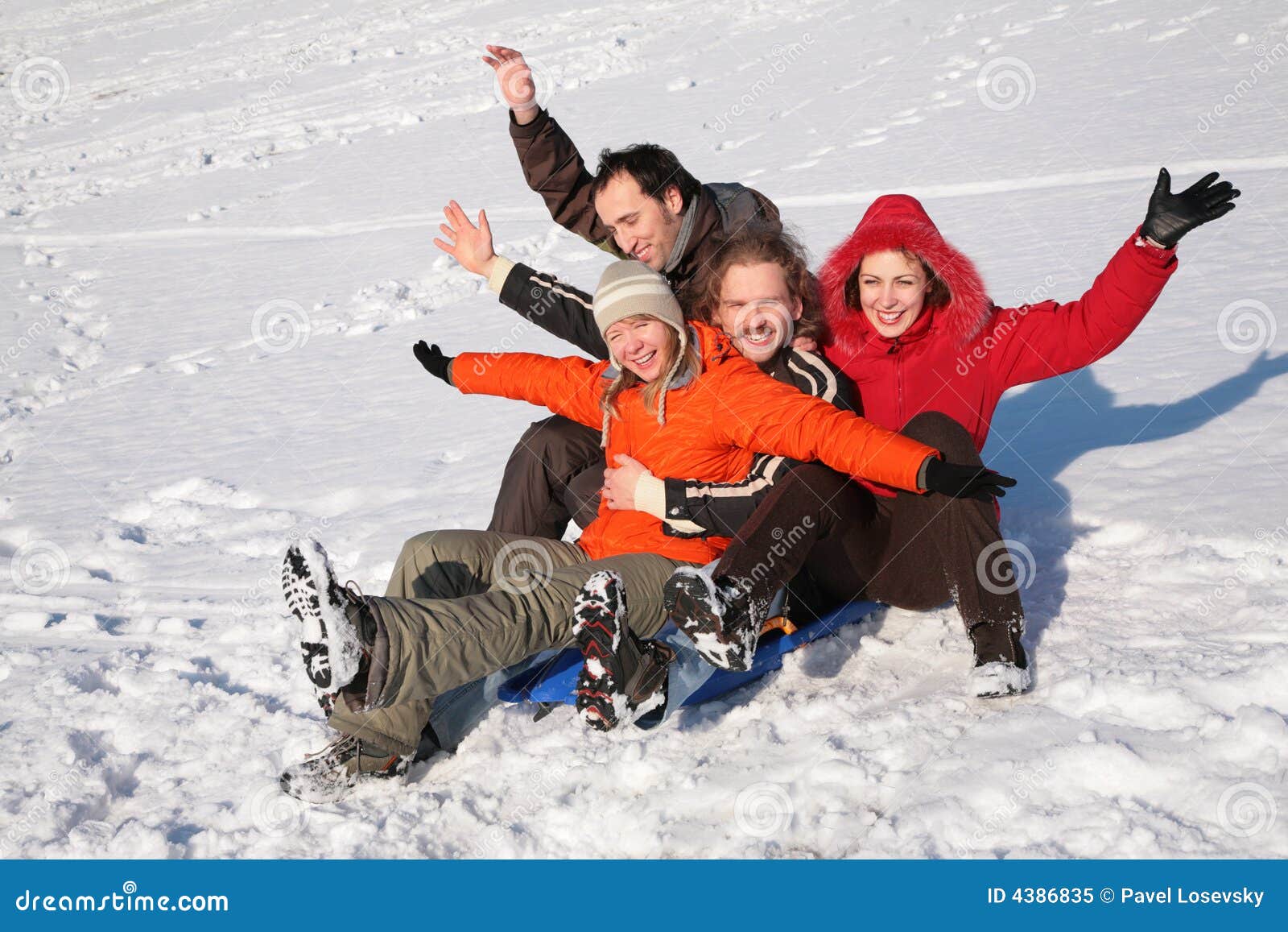 Group of Friends Sit on Plastic Sled Stock Image - Image of enjoy ...