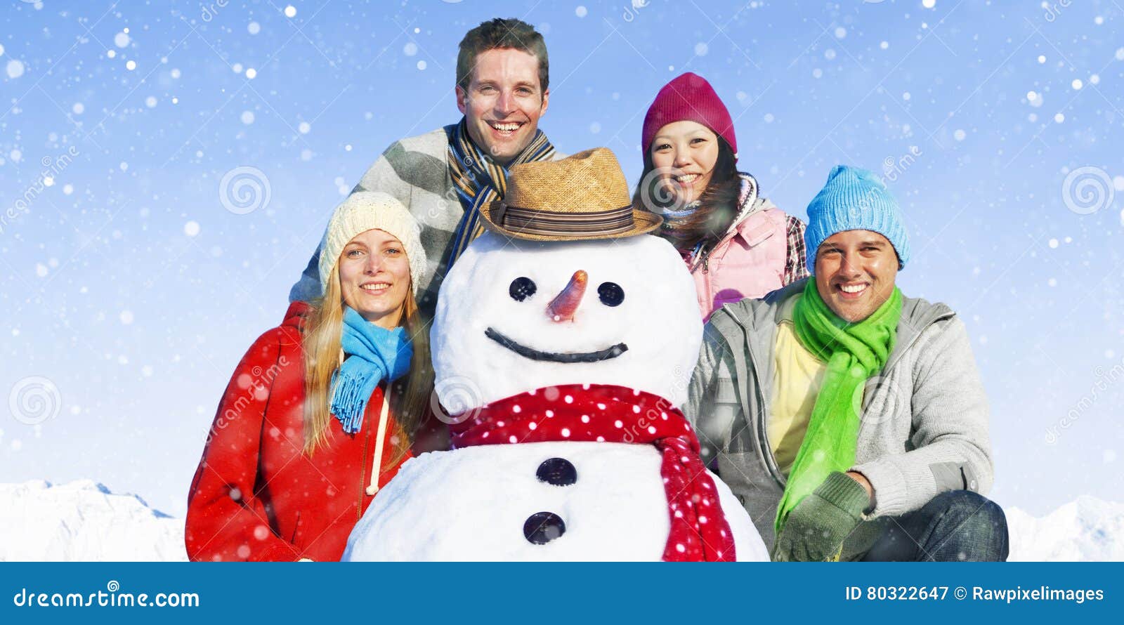 Group of Friends in the Snow Smiling Cheerful Concept Stock Image ...