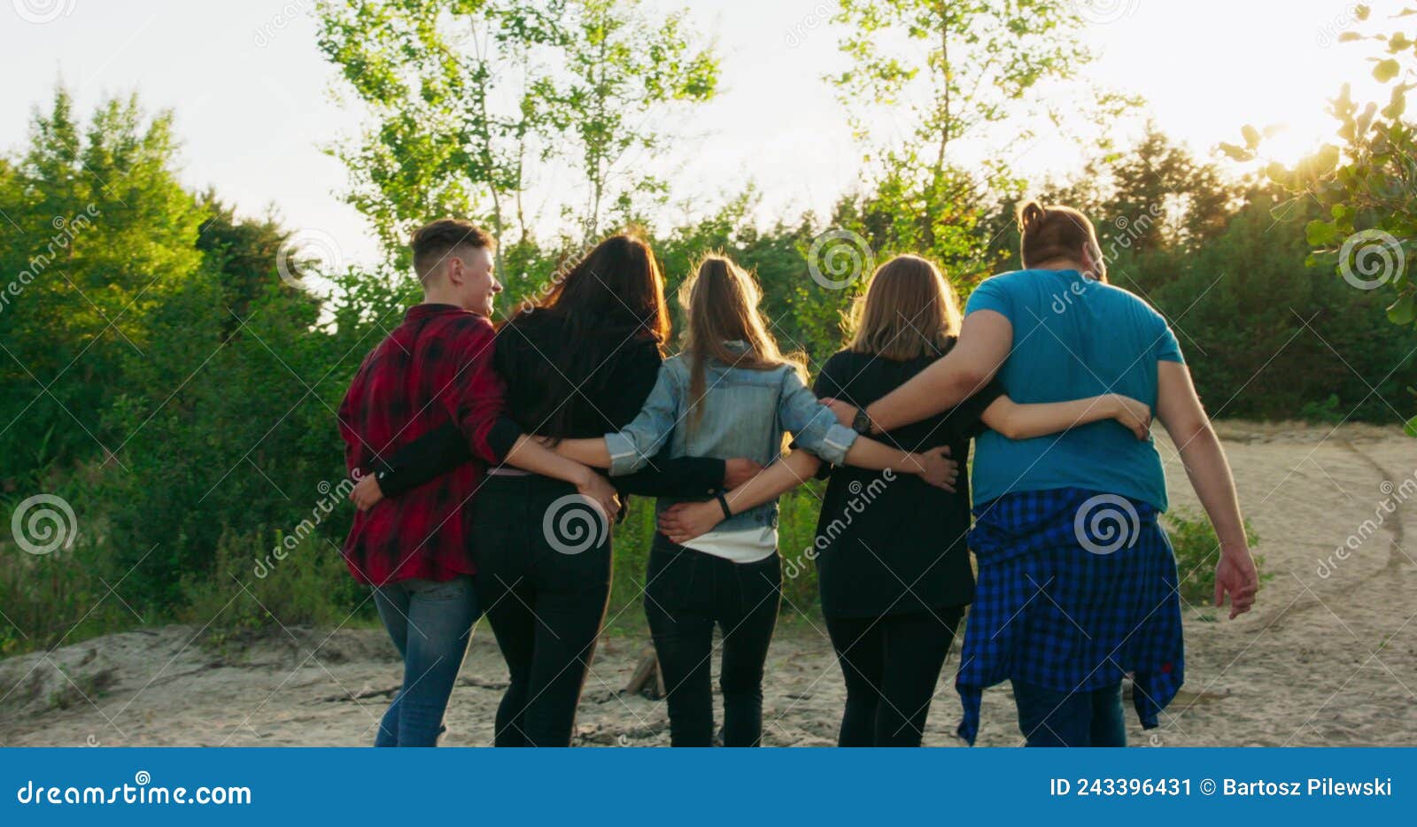 Group Of Friends Socialising Strolling Hugging Diverse Multiethnic