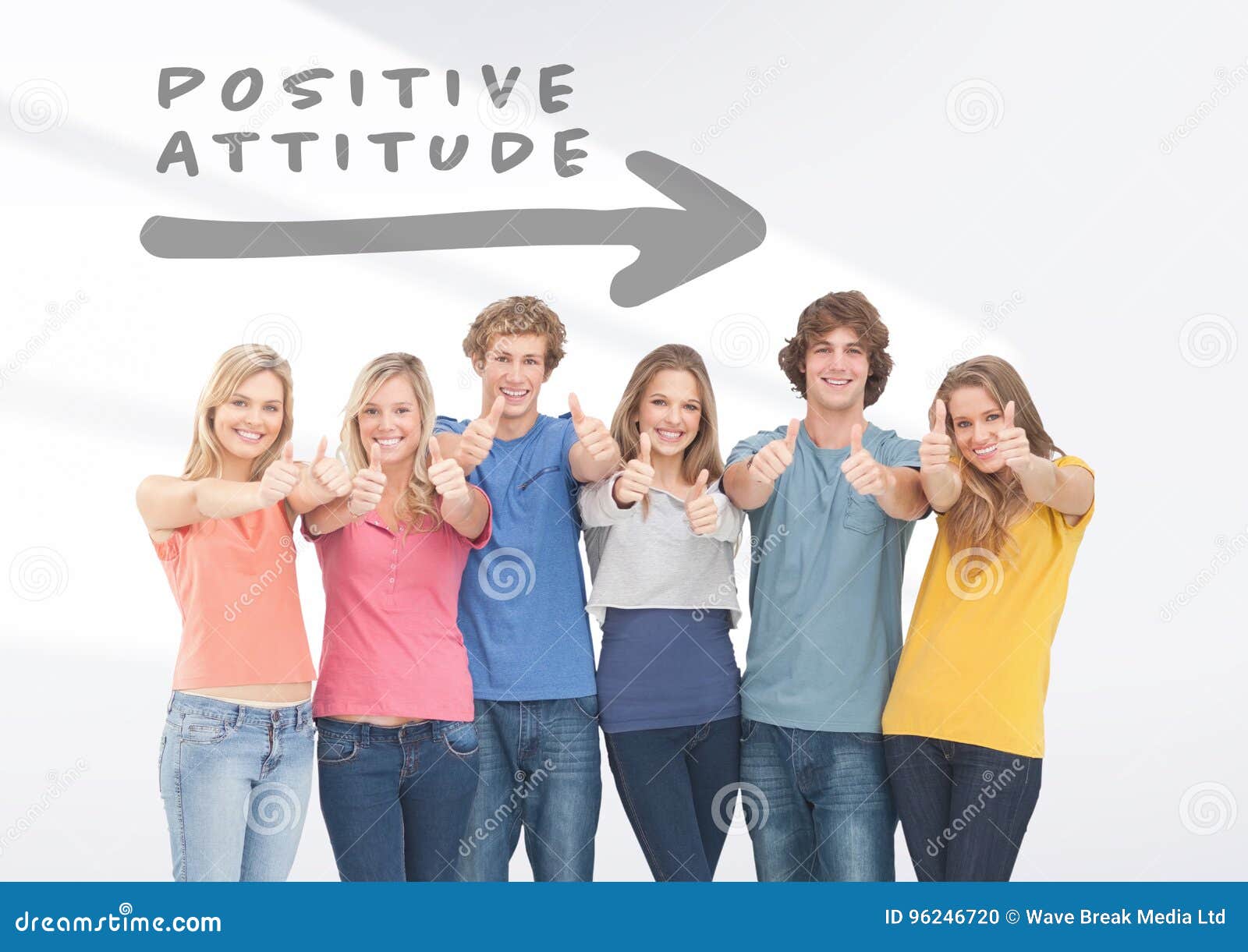 Group of Friends Standing in Front of Positive Attitude Arrow Stock ...