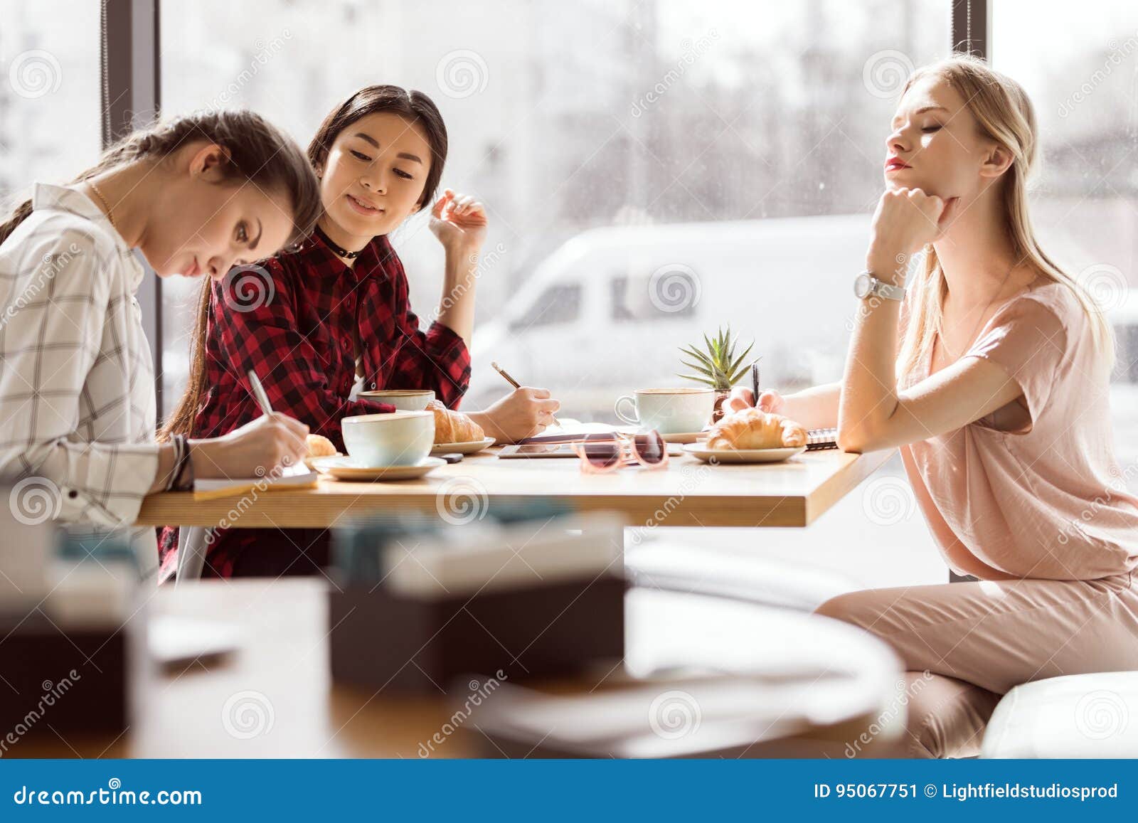 Group of Friends Study Together in Cafe Stock Image - Image of dreamy ...