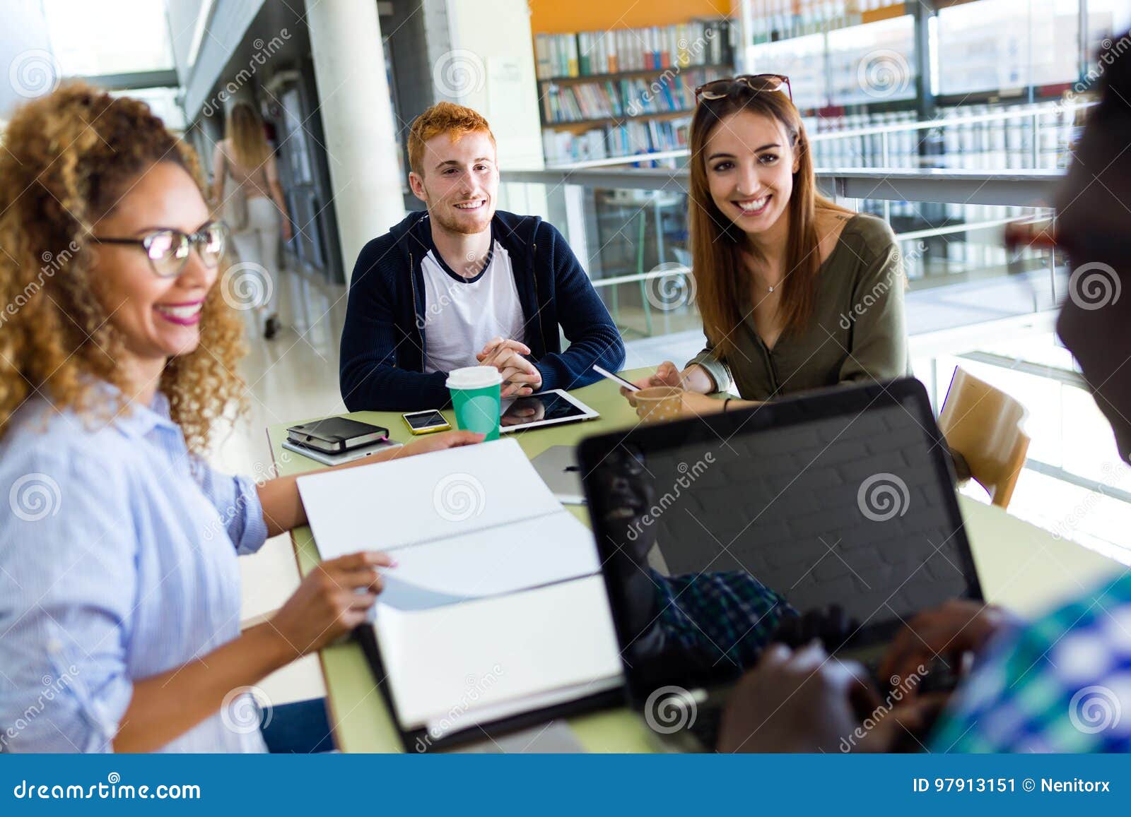 Group of Friends Studying in a University Library. Stock Image - Image ...