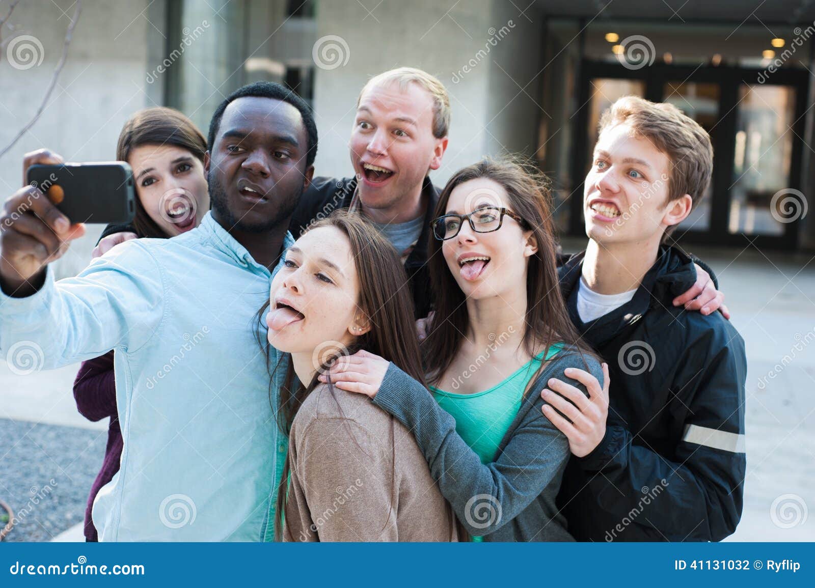 Group of Friends Taking a Goofy Selfie Stock Photo - Image of ...