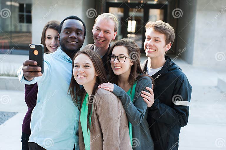Group of Friends Taking a Selfie Stock Image - Image of adults ...