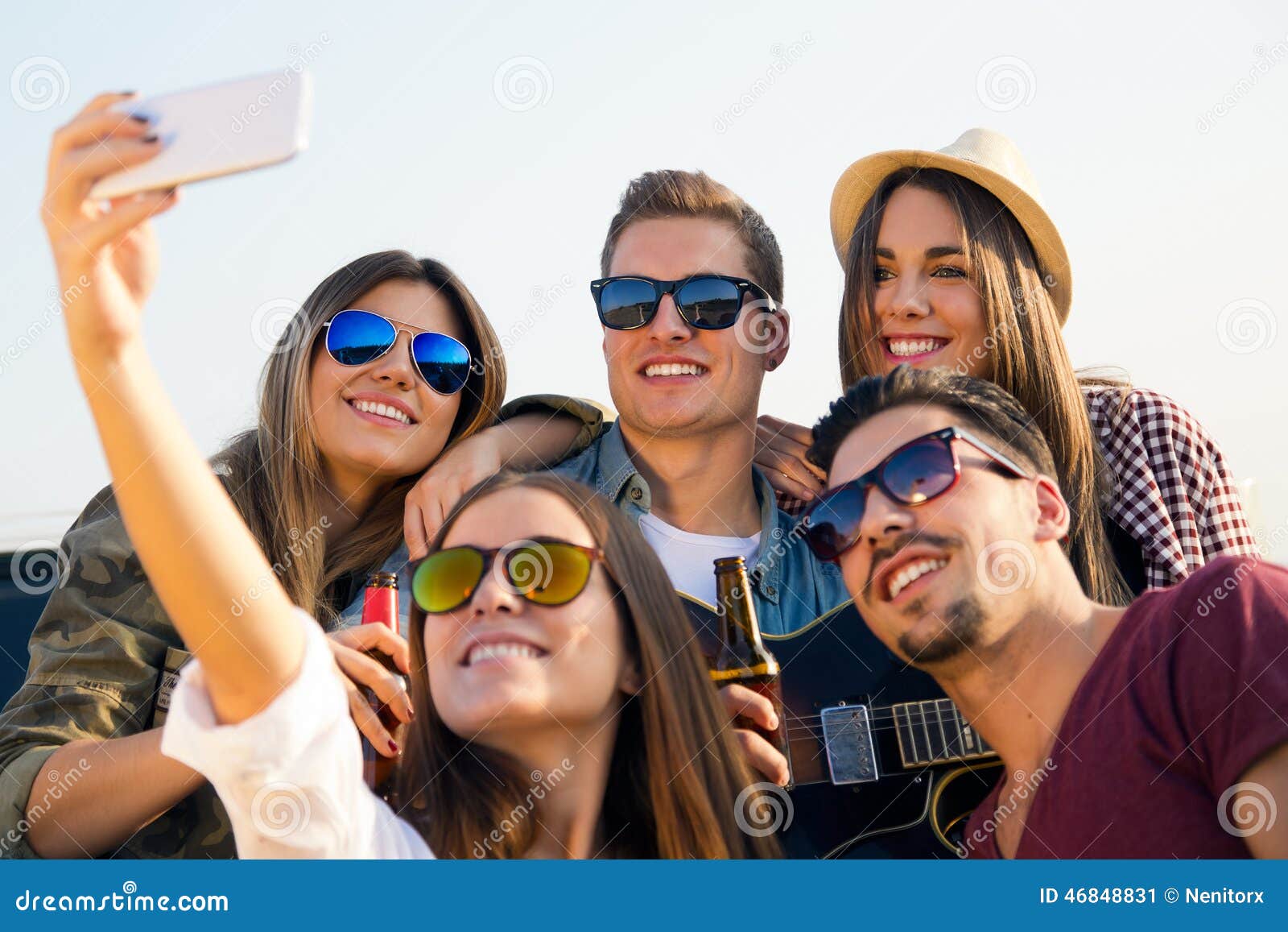 Group of Friends Taking a Selfie with Smartphone. Stock Image - Image ...