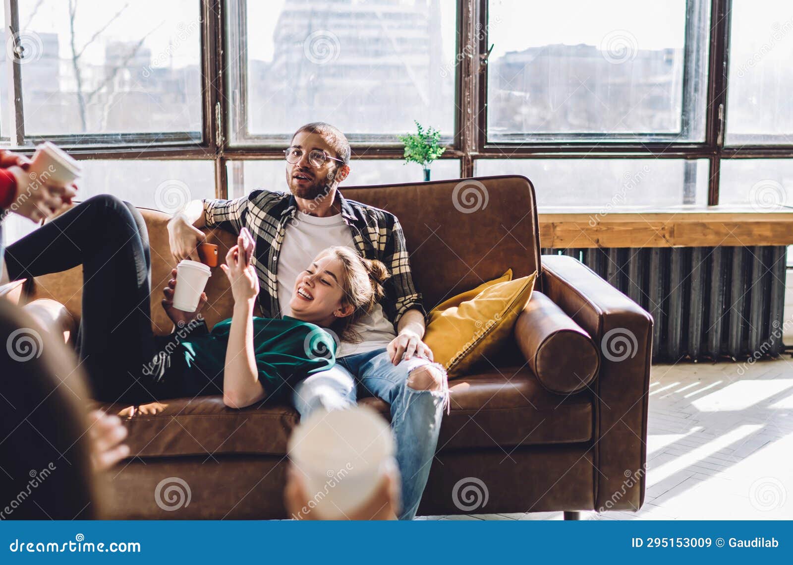 Group of Friends Talking in Comfortable Room Stock Image - Image of ...