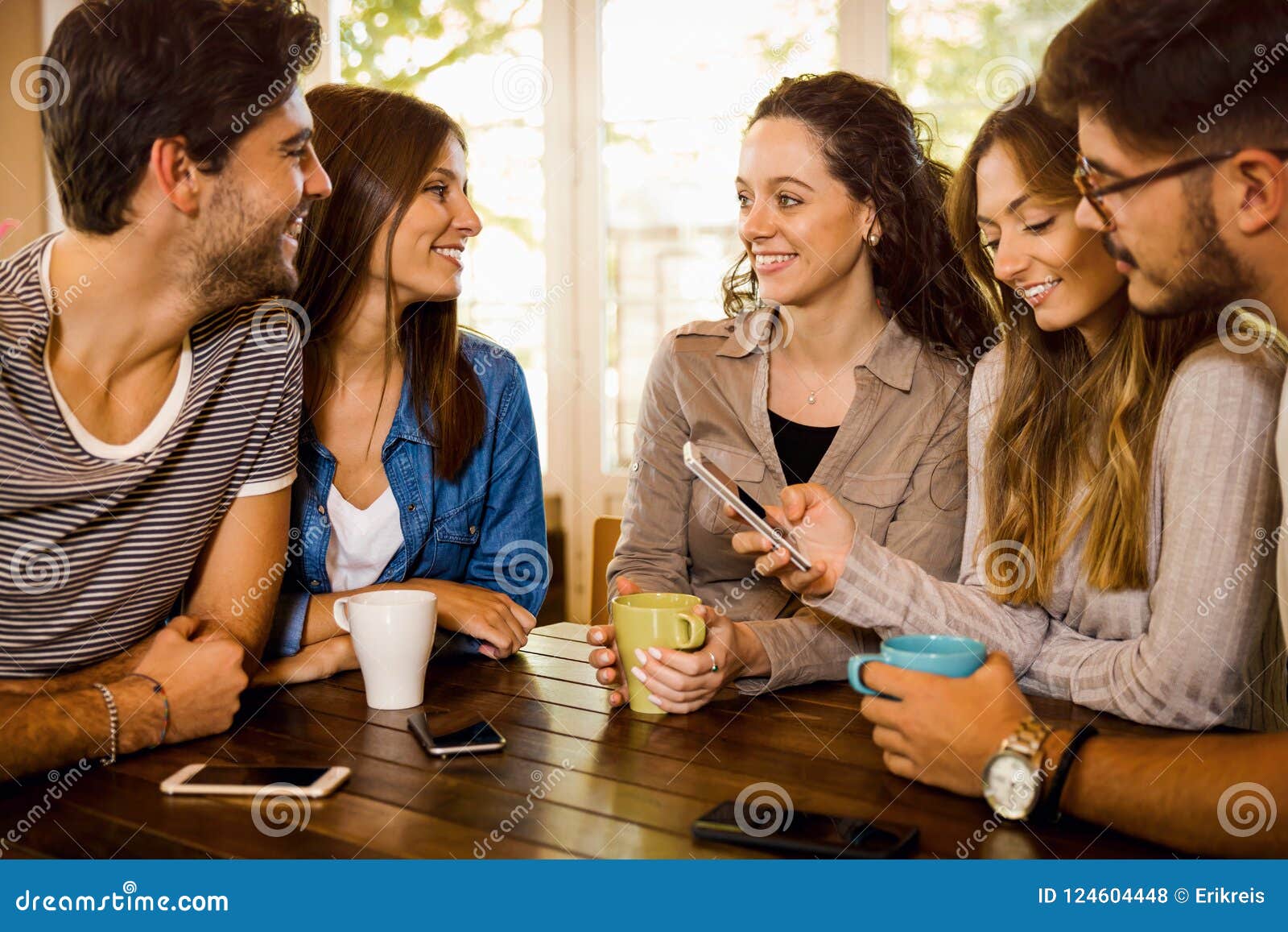 Friends at the cafe stock photo. Image of lifestyle - 124604448