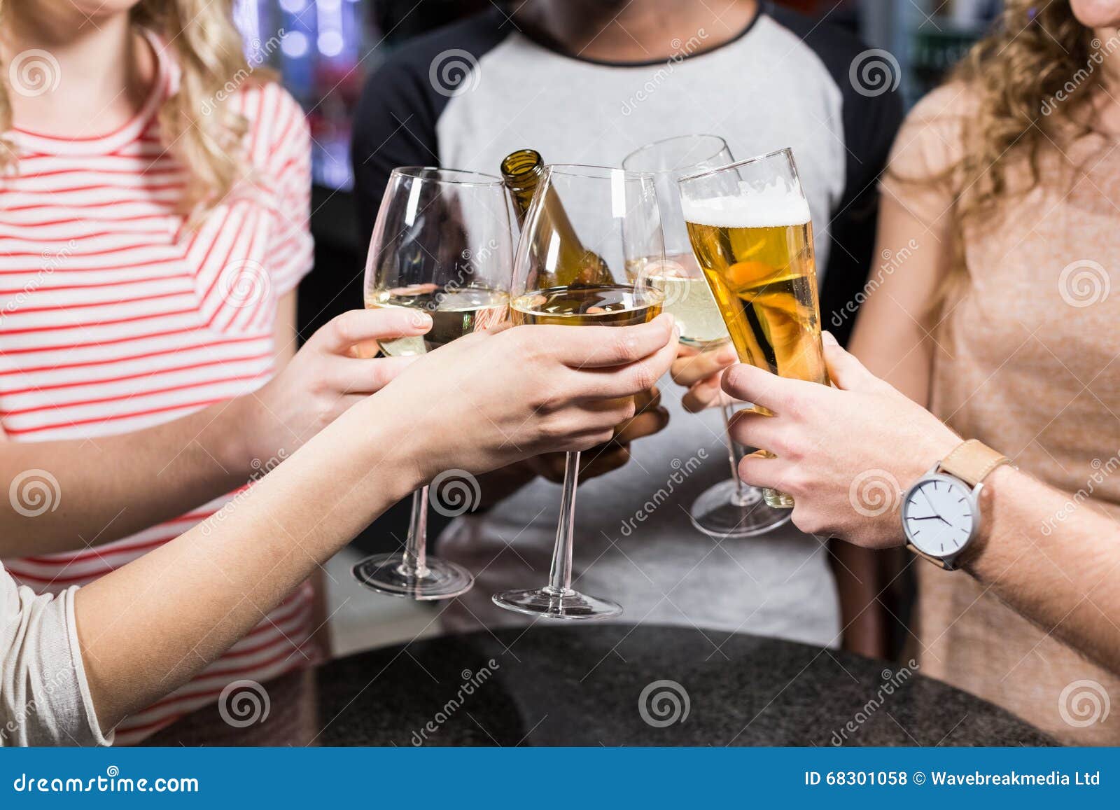 Group of Friends Toasting with Beer and Wine Stock Photo - Image of ...
