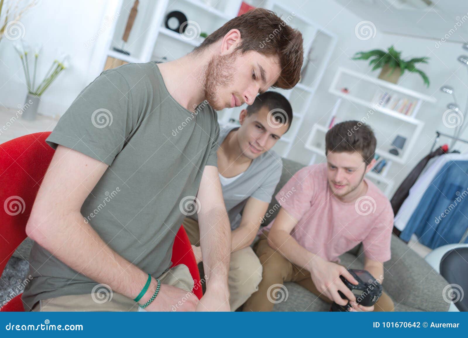 Group Friends Using Digital Technology at Home Stock Photo - Image of ...