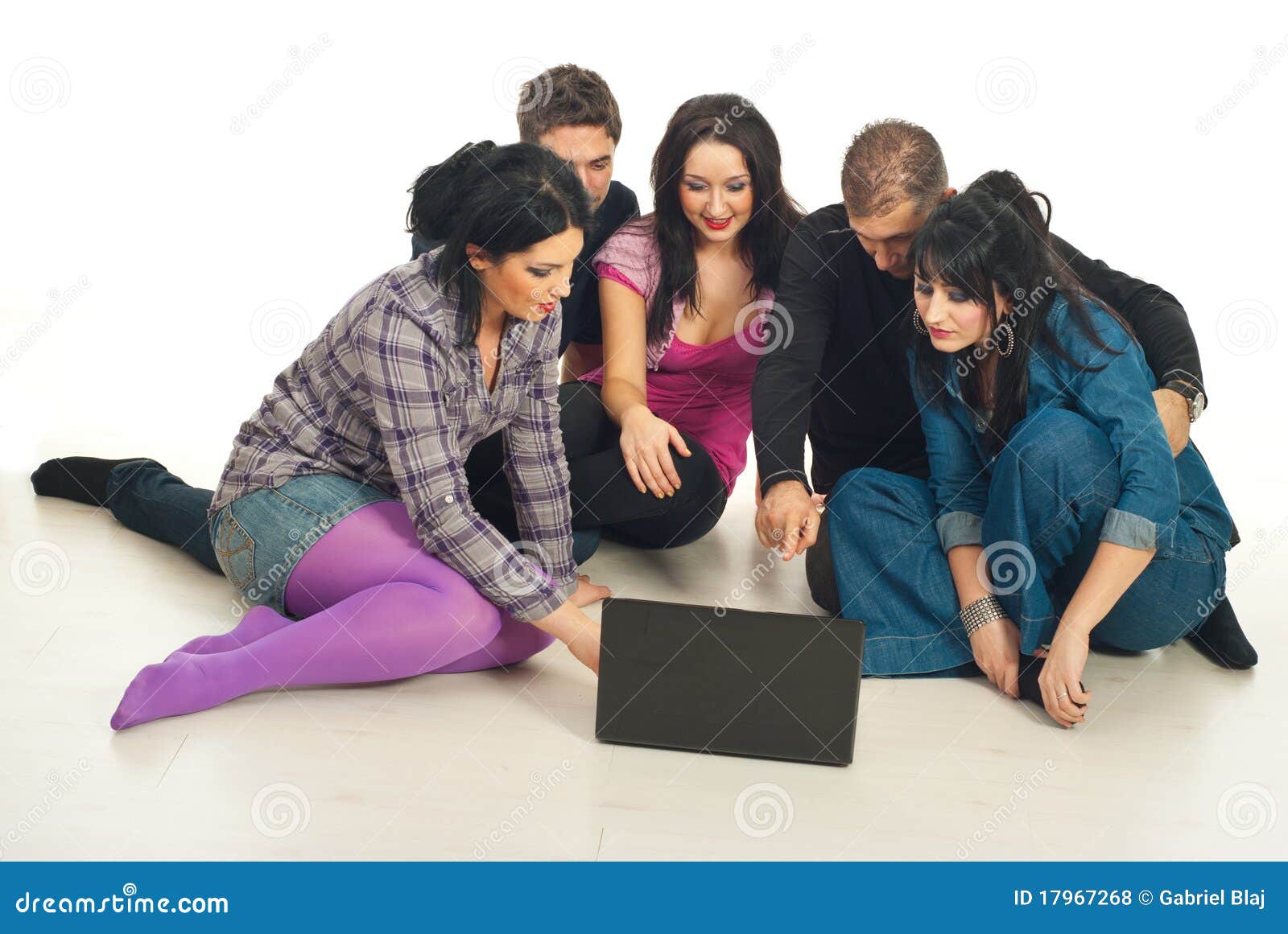Group of Friends Using Laptop Stock Photo - Image of beautiful, females ...