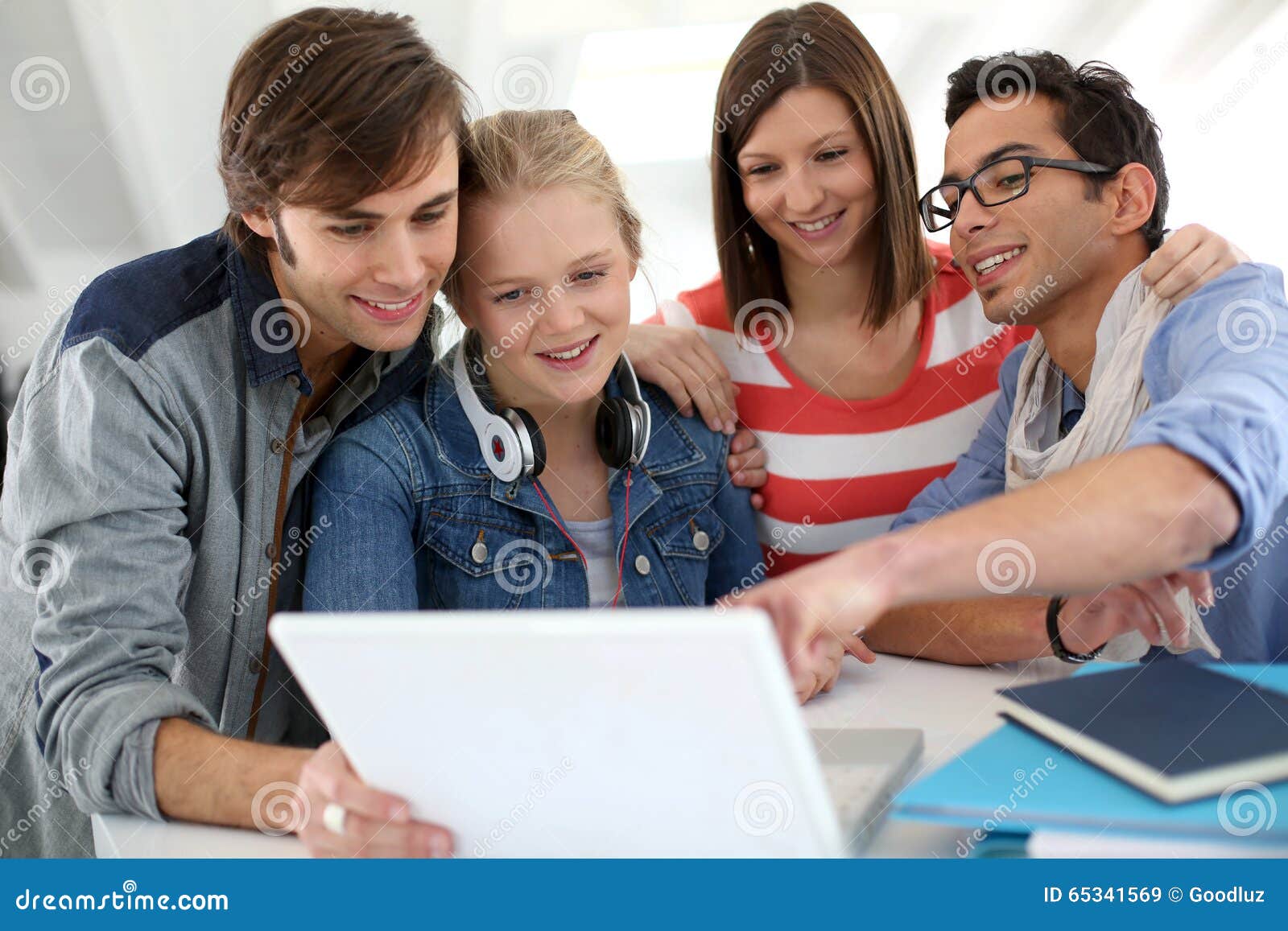 Group of Friends Using Laptop at School Stock Image - Image of laptop ...
