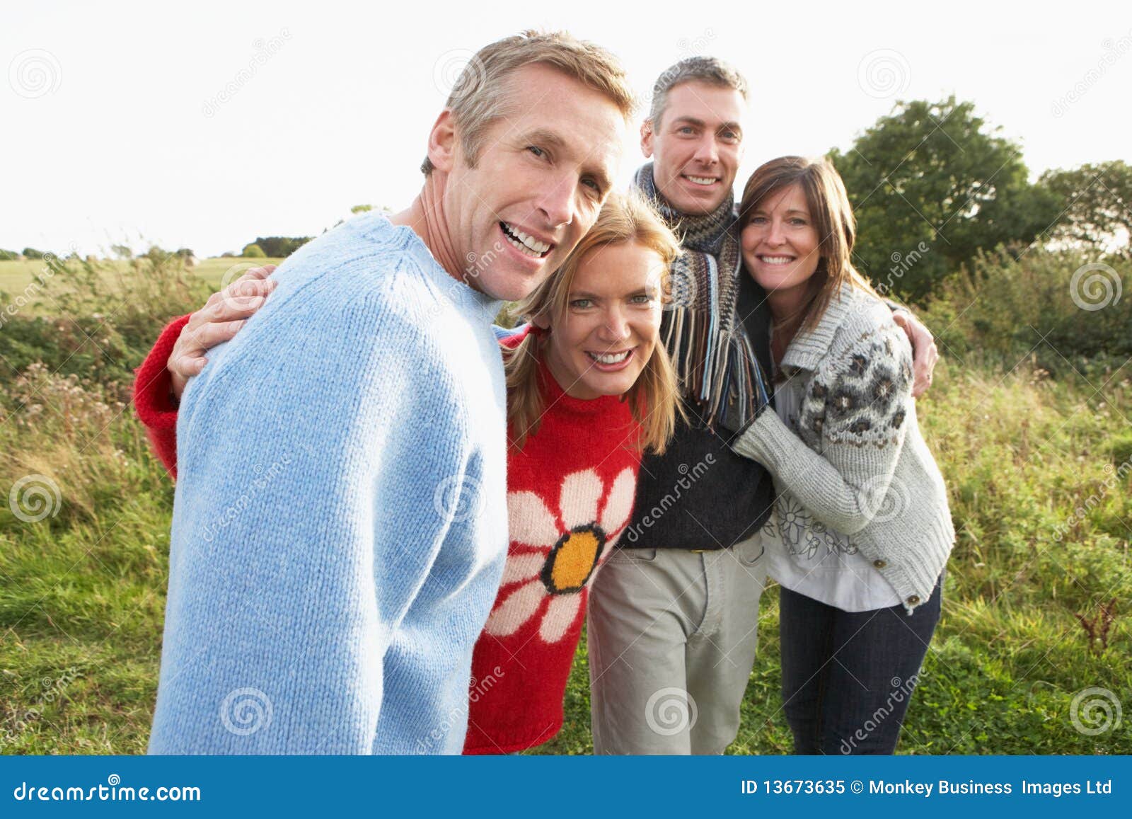 Group of Friends on Walk in Autumn Countryside Stock Image - Image of ...