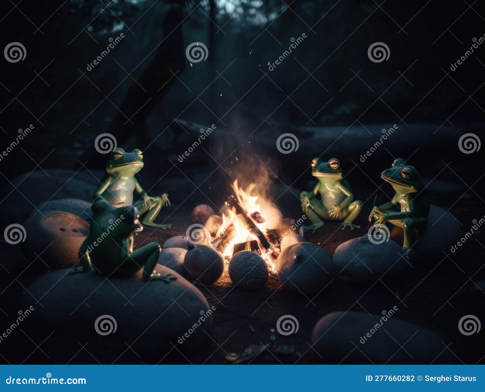 A Group of Frogs Sitting Around a Campfire. Generative AI Image. Stock ...