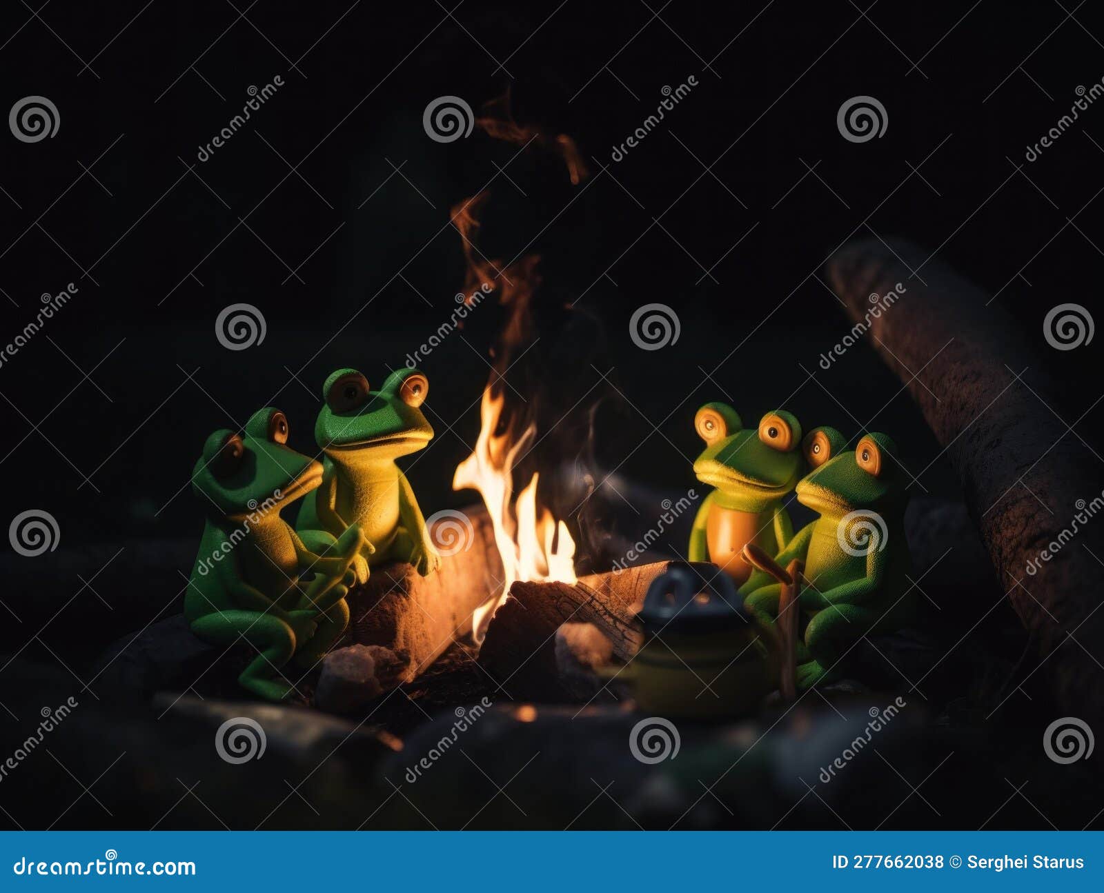 A Group of Frogs Sitting Around a Campfire. Generative AI Image. Stock ...