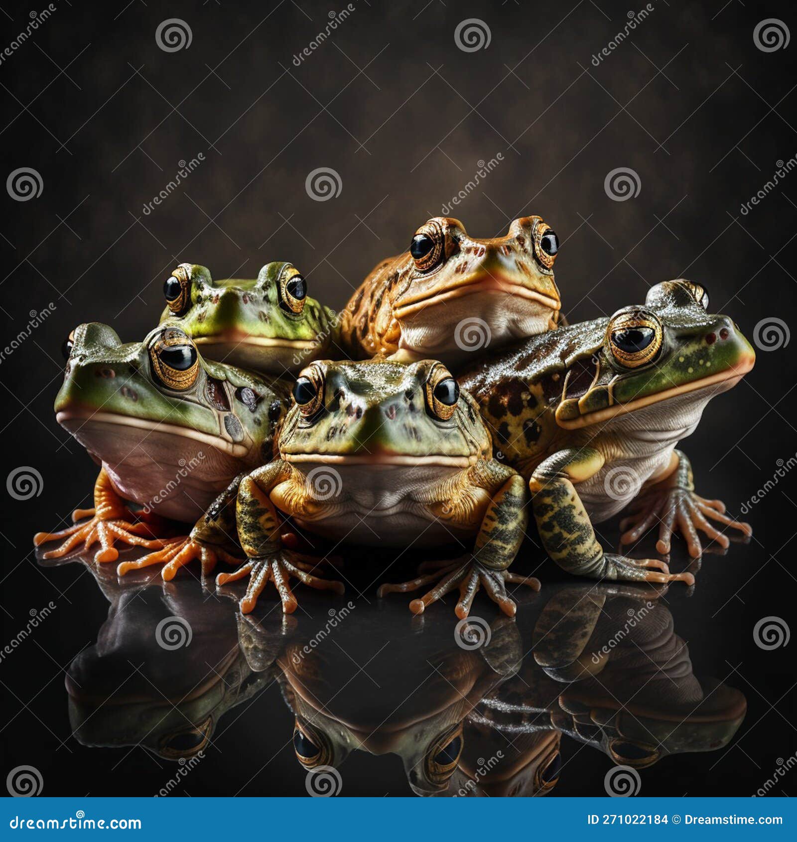 A Group of Frogs are Sitting Together on a Black Surface. Stock ...