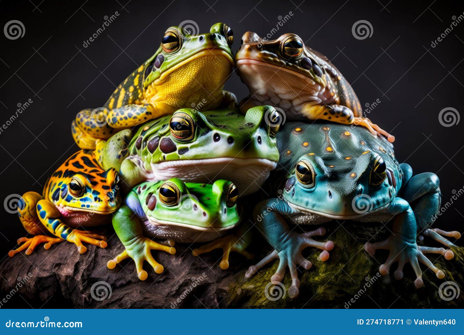 Group of Frogs Sitting on Top of Each Other on Top of Rock. Generative ...