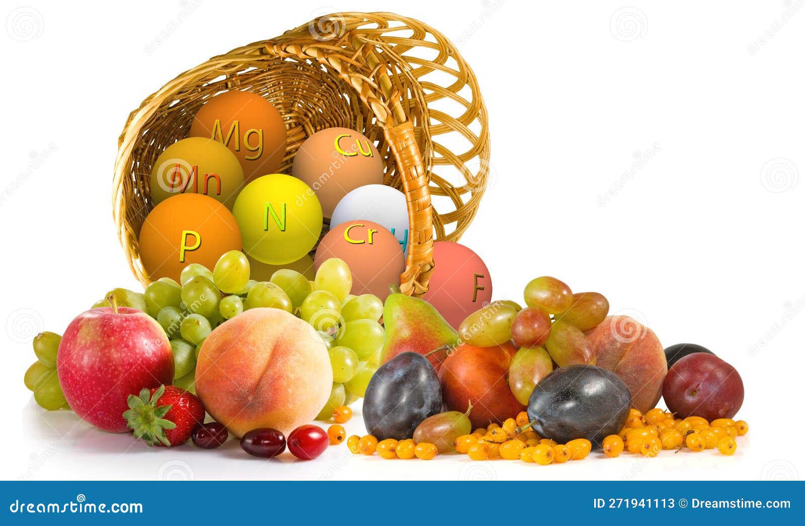 Group of Fruits and in the Background a Basket with Balls Indicating ...