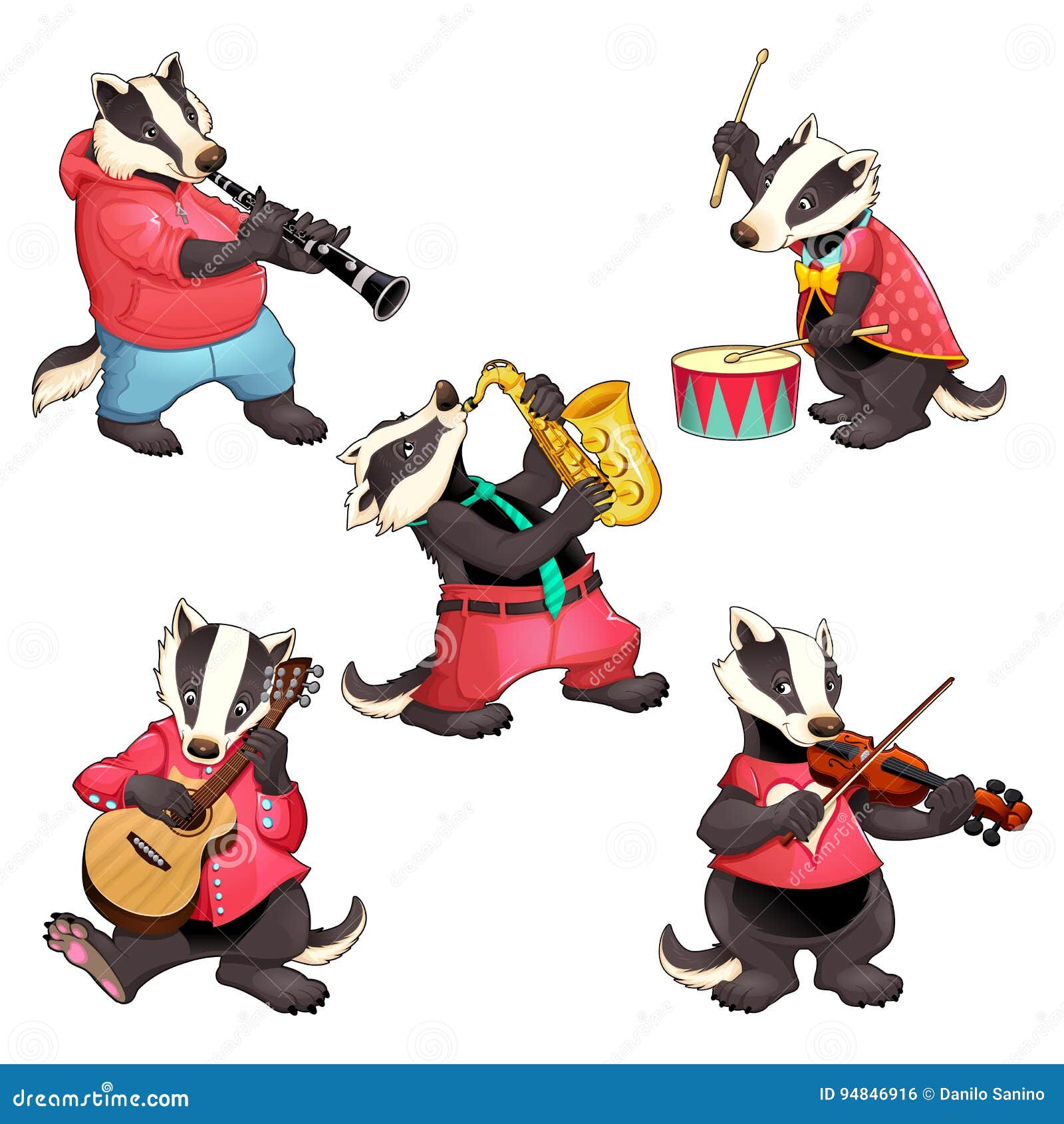 Group of Funny Badgers are Playing Music Stock Vector - Illustration of ...