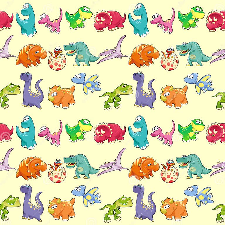 Group of Funny Dinosaurs with Background. Stock Vector - Illustration ...