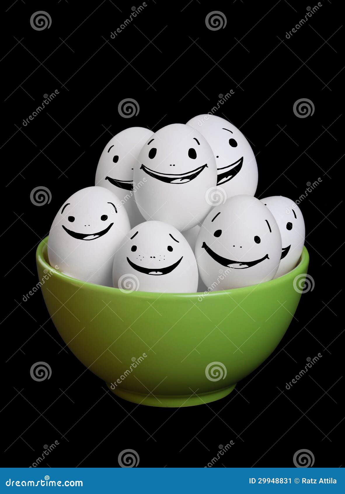 A Group of Funny and Happy Egg Smiley Collection in Bowl with Bl Stock ...