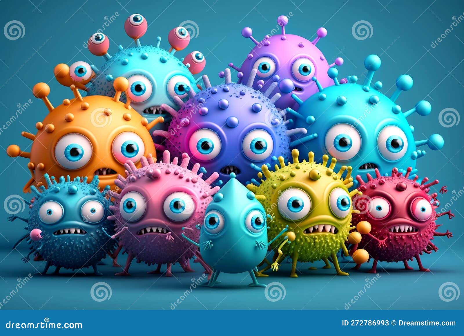 Group of Funny Multi-colored Virus Character with Angry Faces Isolated ...