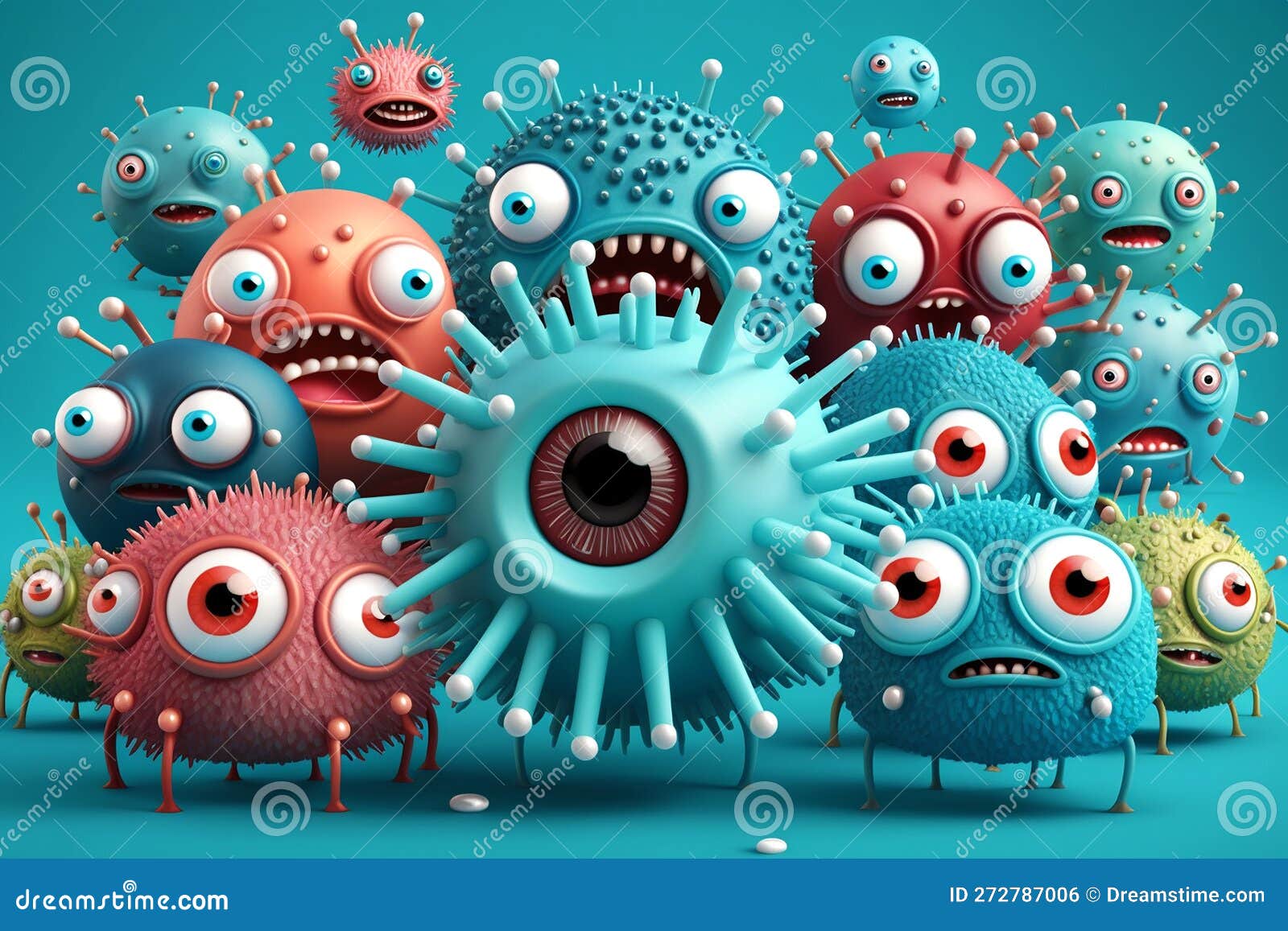 Group of Funny Multi-colored Virus Character with Angry Faces Isolated ...