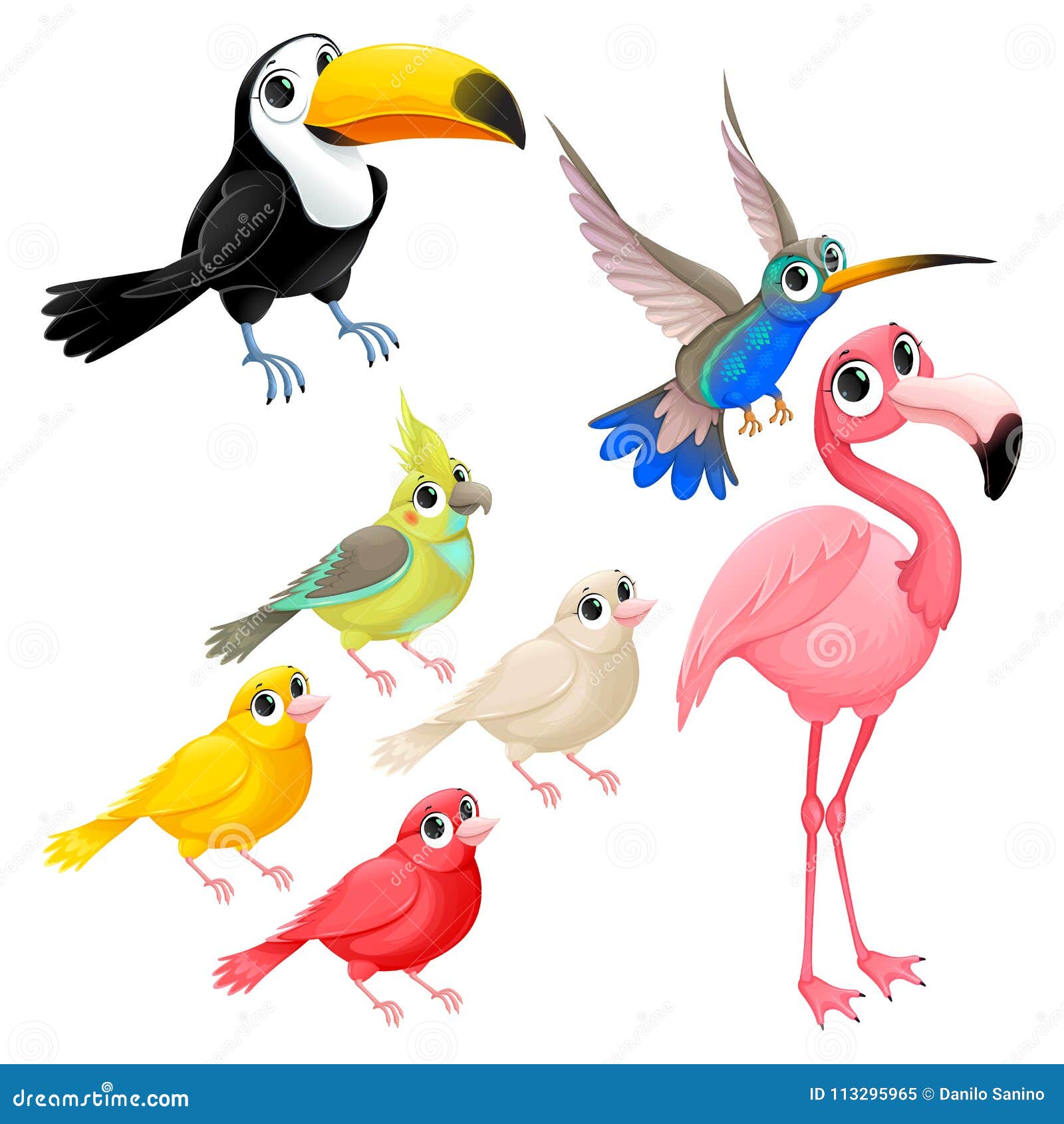 Group of Funny Tropical Birds Stock Vector - Illustration of young ...