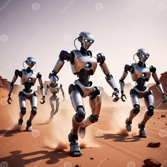 A Group of Futuristic Robots are Dancing on Mars Stock Illustration ...