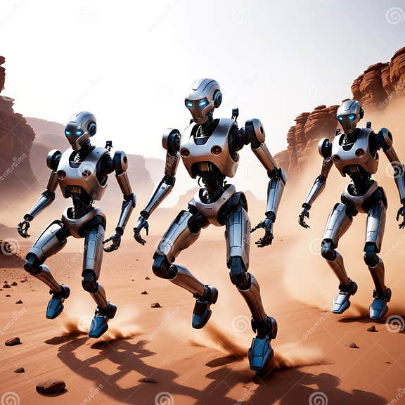 A Group of Futuristic Robots are Dancing on Mars Stock Illustration ...