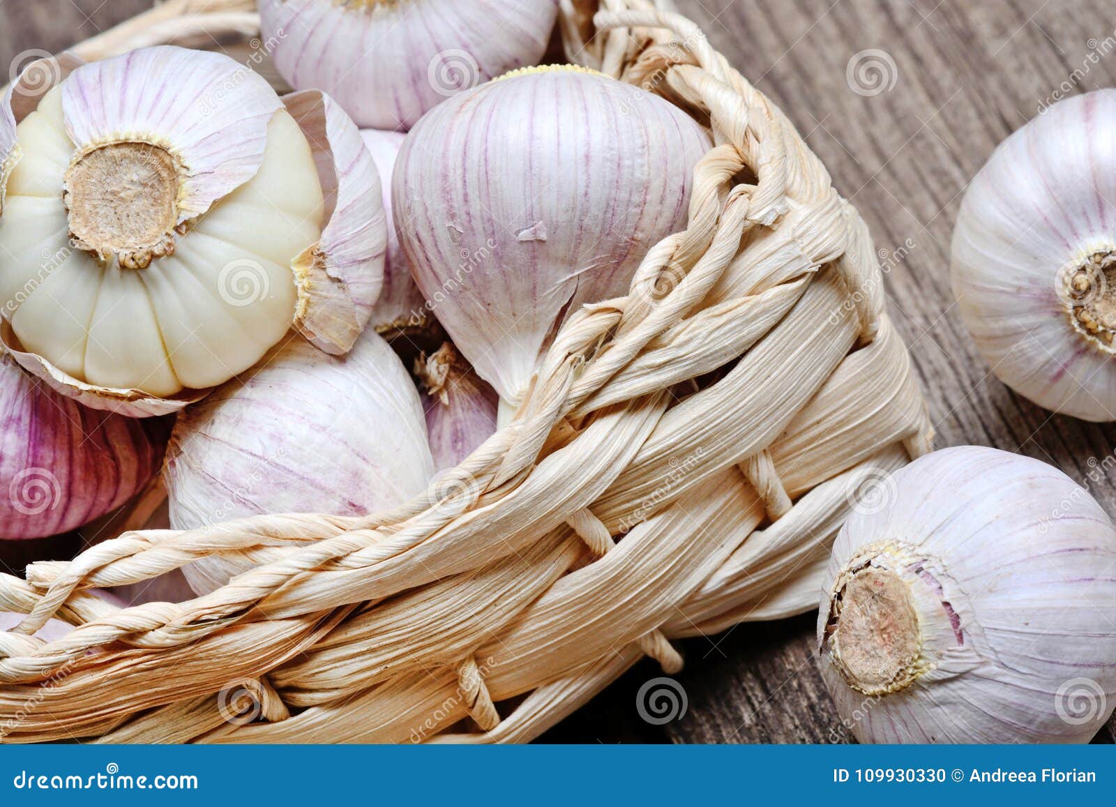 Group of Garlic in a Basket on Table Stock Photo - Image of ripe ...