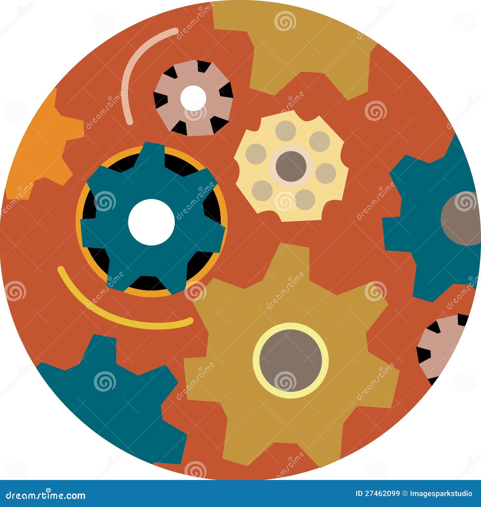 Group of gears in circle stock illustration. Illustration of workings - 27462099