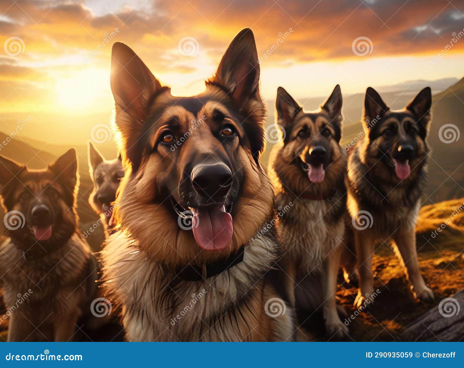 A Group of German Shepherds Stock Image - Image of shepherd, nature ...