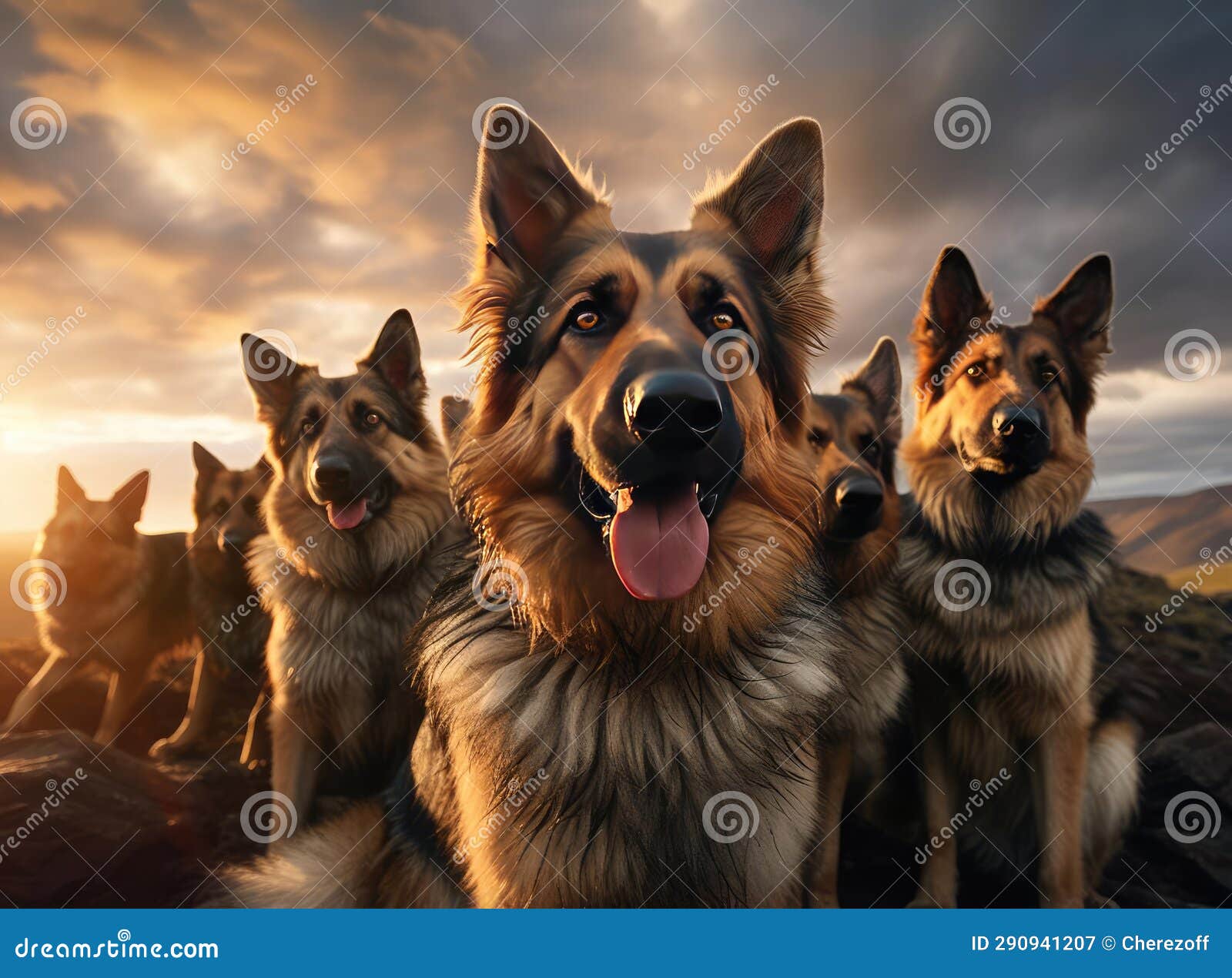 A Group of German Shepherds Stock Image - Image of mammal, portrait ...