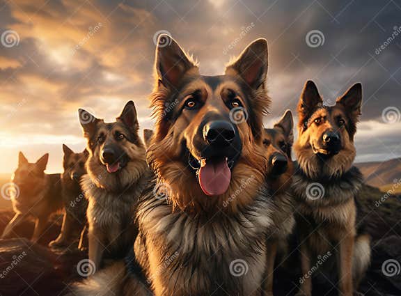 A Group of German Shepherds Stock Image - Image of mammal, portrait ...