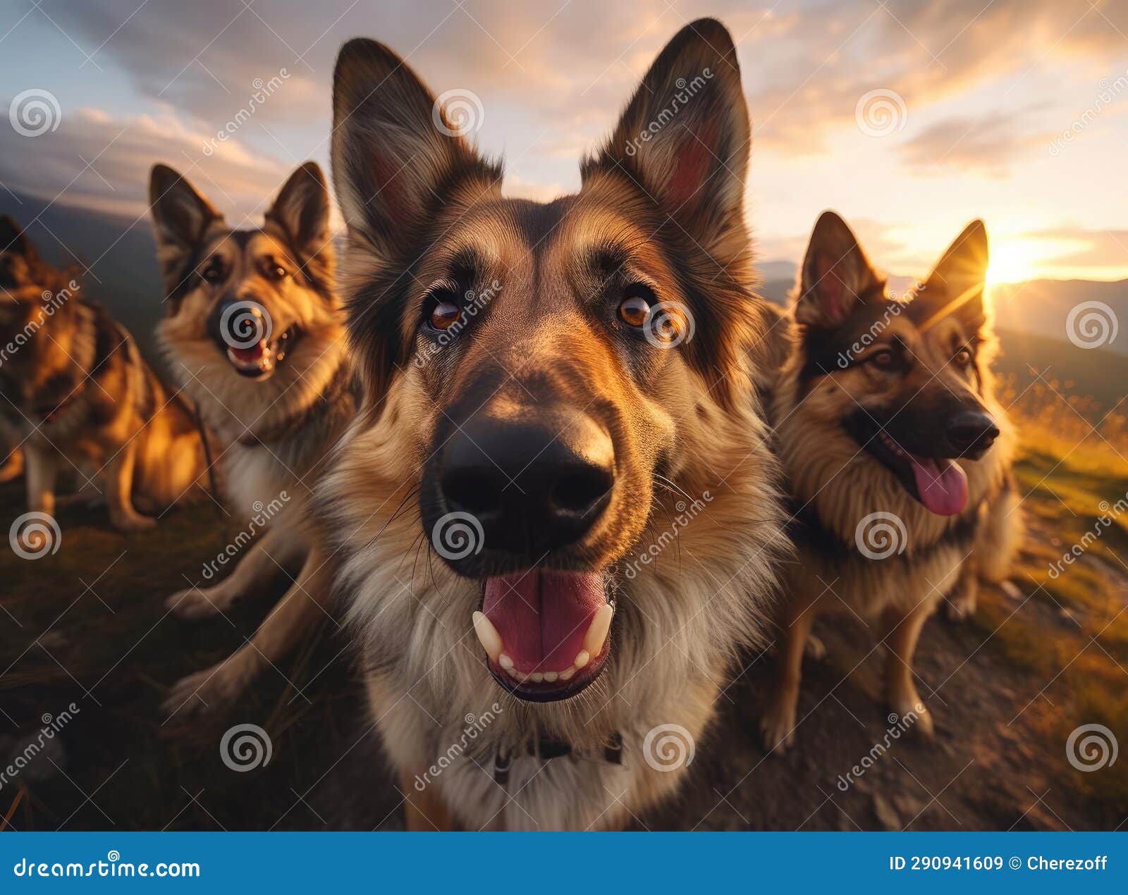 A Group of German Shepherds Stock Image - Image of domestic, friend ...